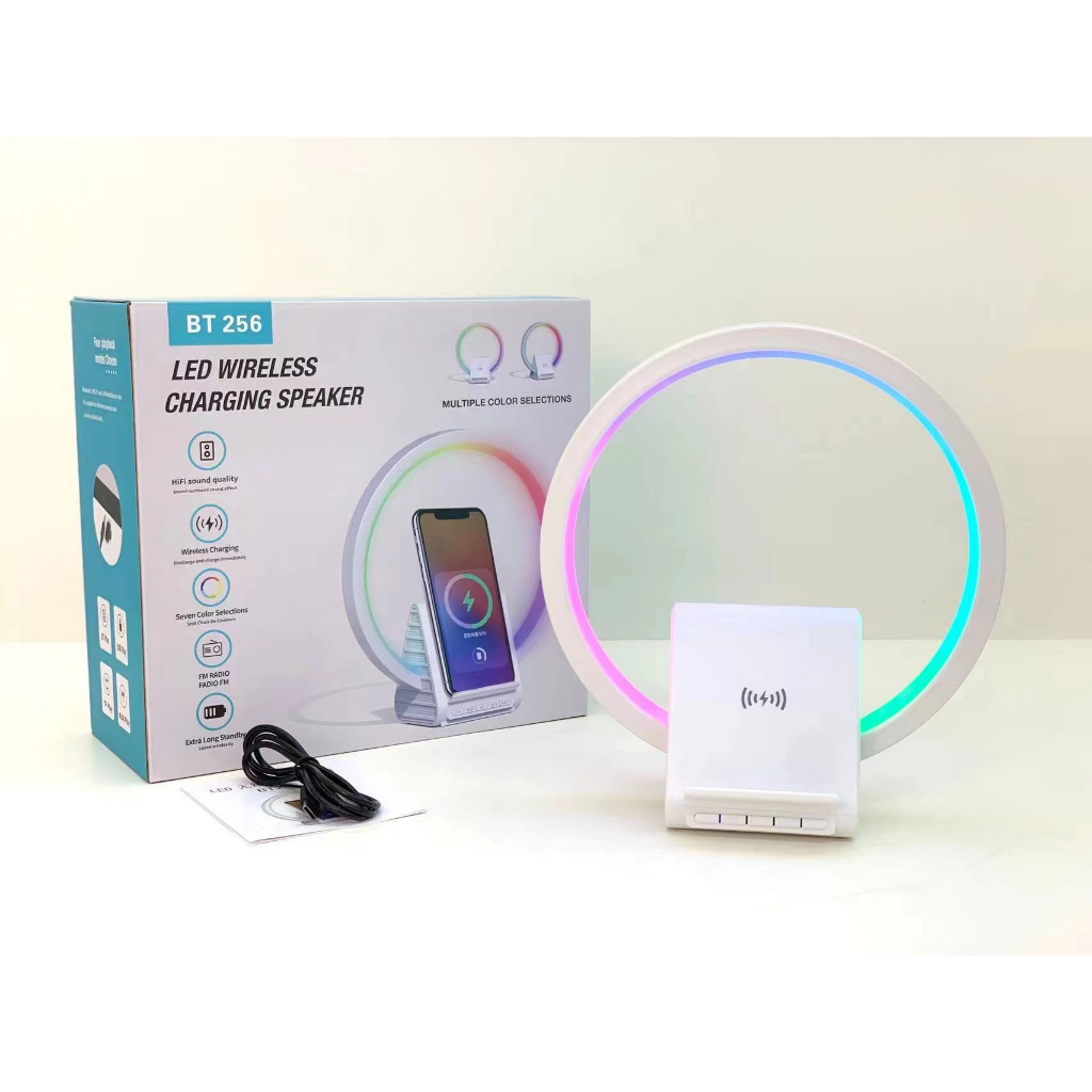 ไมโครโฟนในตัว ไฟ RGBลำโพงบลูทูธ รุ่น BT 256มาพร้อมกับ แท่นชาร์จไร้สายในตัว 10W และยังมี Led Lamp ...