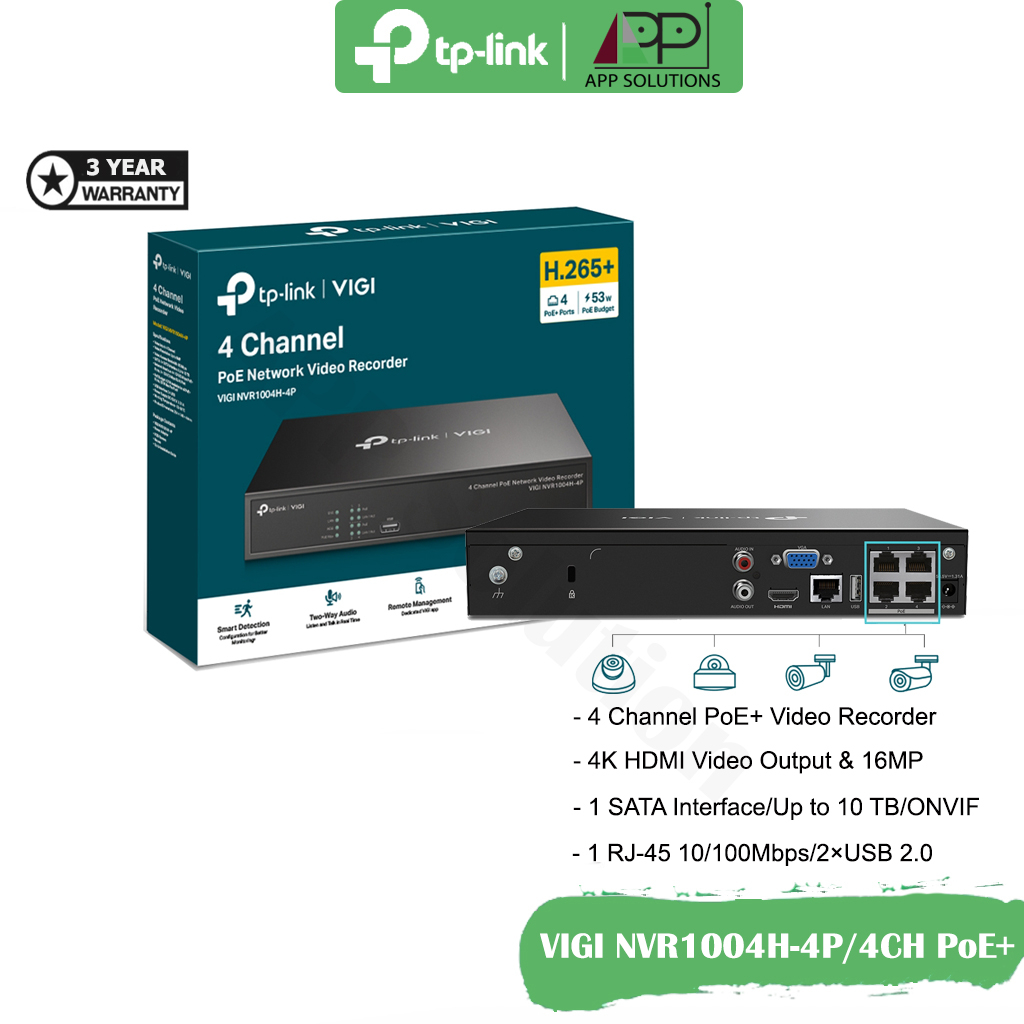 TP-LINK(เครื่องบันทึก)4Channel PoE+ Network Video Recorder รุ่นVIGI NVR1004H-4P(ประกัน3ปี ...