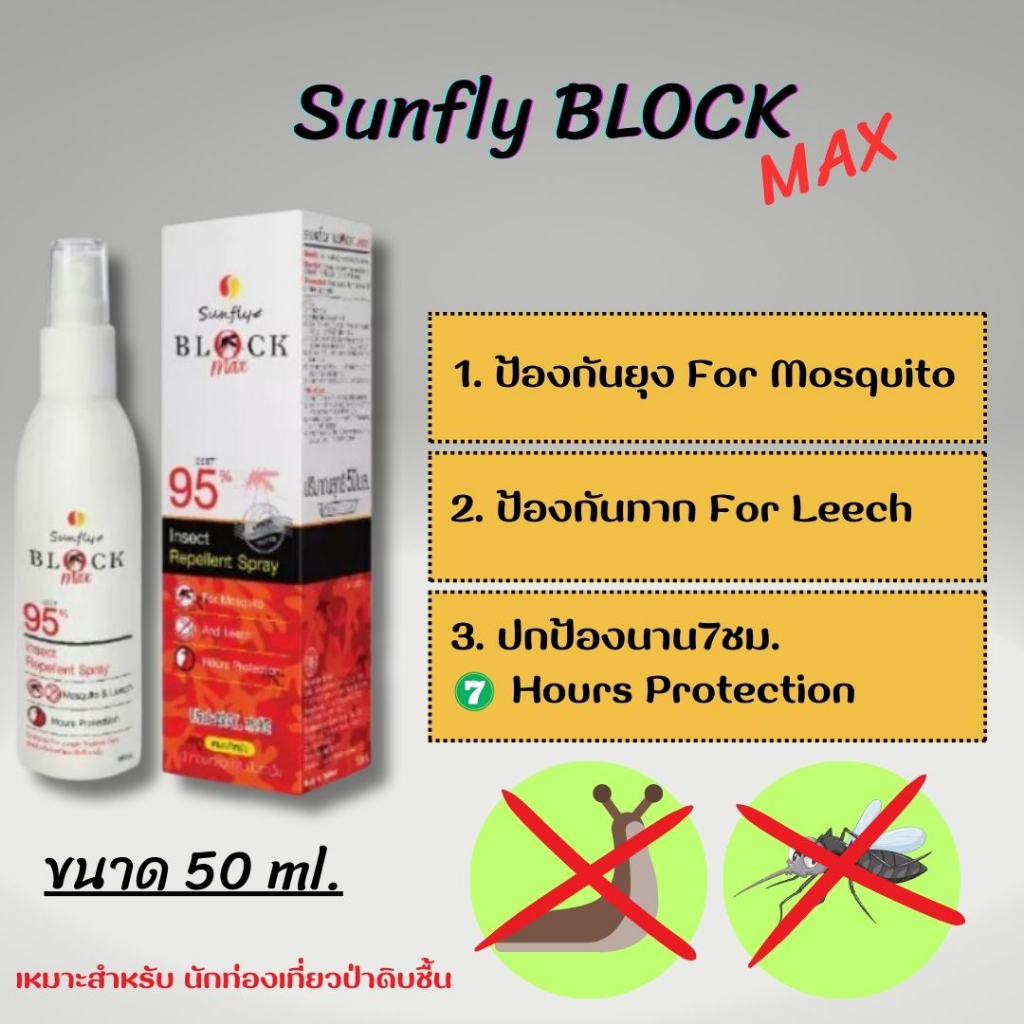 Sunfly Block Max สเปรย์ป้องกันแมลง ป้องกันยุง และทาก ปกป้องยาวนาน 7 ชม. ...
