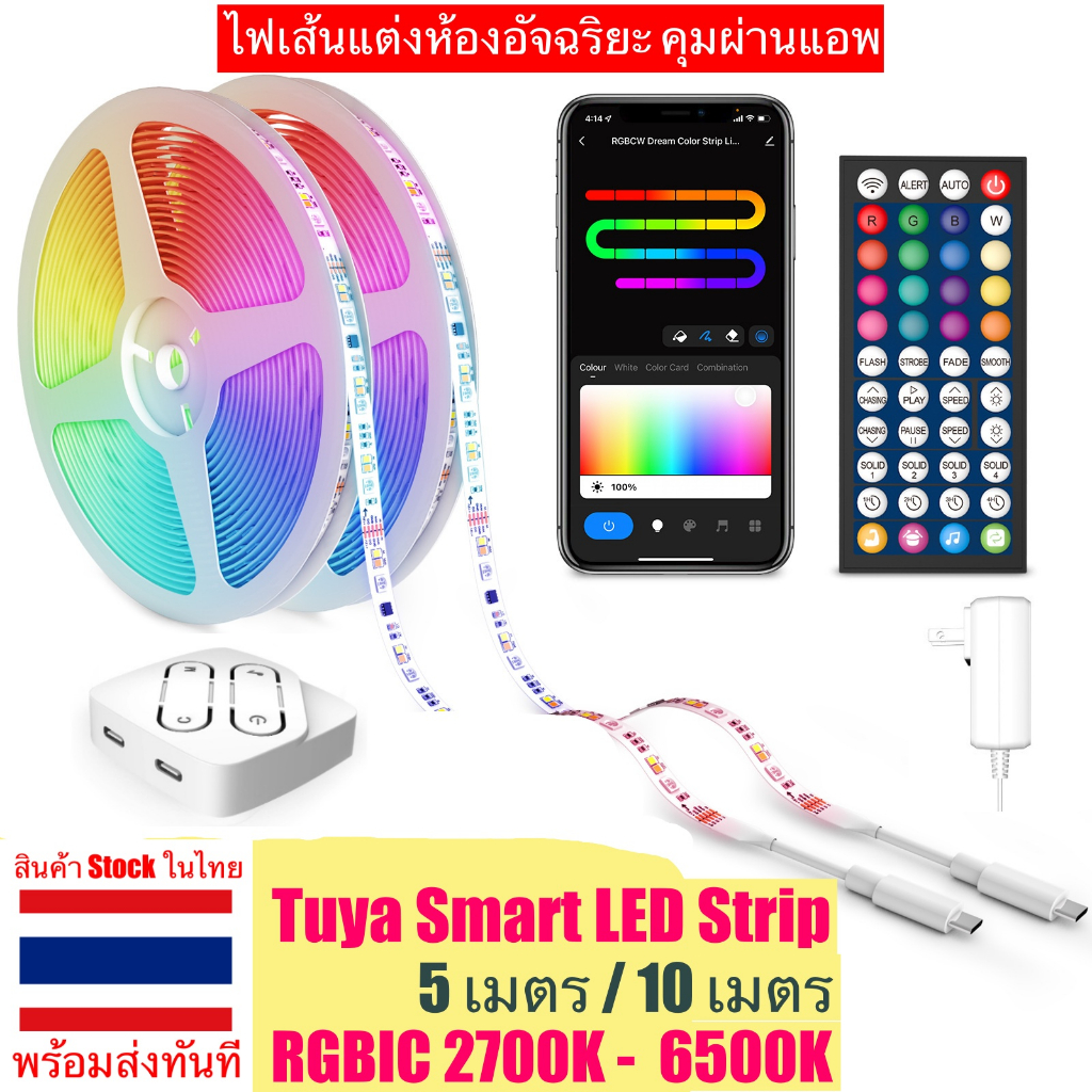 Tuya LED Strip RGBIC WIFI 16 ล้านสี 2700k-6500K ไฟเส้น ไฟจัดโต๊ะคอม ...