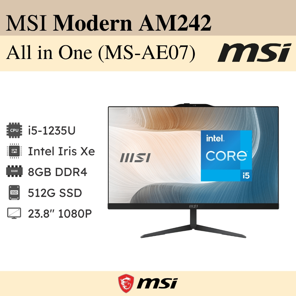 MSI Computer All in one Modern AM242 12M-474XTH /Ci5-1235U/23.8" FHD ...