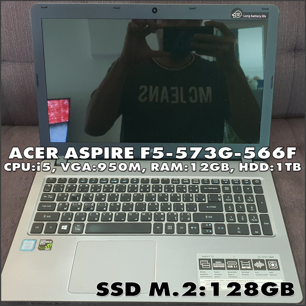 โน๊ตบุ๊ค Acer Aspire F5-573G-566F CPU:i5, VGA:950M, RAM:12GB, HDD:1TB ...