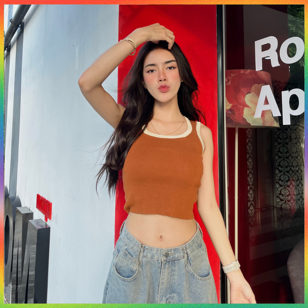 🌈 MesubShop 🌈เสื้อกล้าม คอเหลี่ยม ตัดขอบสีทูโทน 🦋 ผ้าไหมพรม รุ่น 1497 จีโน่ B-020-2-A | Shopee ...