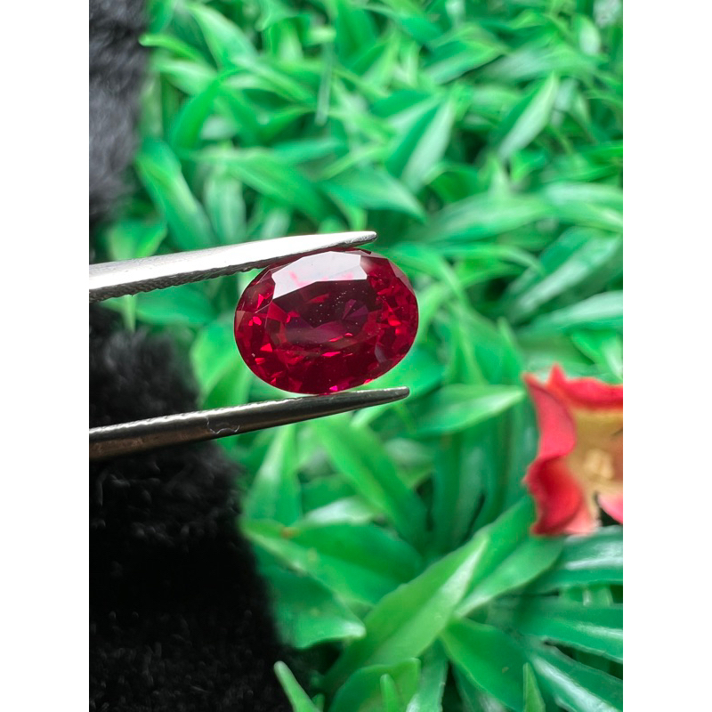 Thai step cut Ruby lab created oval shape 1 pieces สีแดง รูบี้ พลอย ...