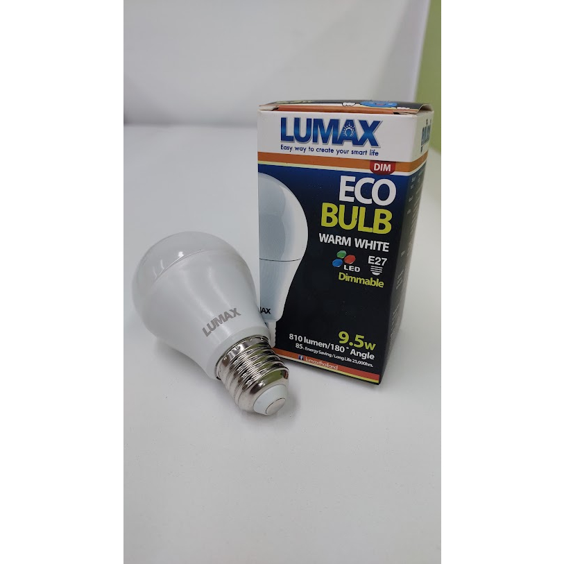 หลอดแอลอีดี หรีไฟได้ ด้วยสวิทซ์หรี่ไฟ 9.5W ยี่ห้อ Lumax รุ่น ECO BULB Dimmable E27 Warm แสง ...