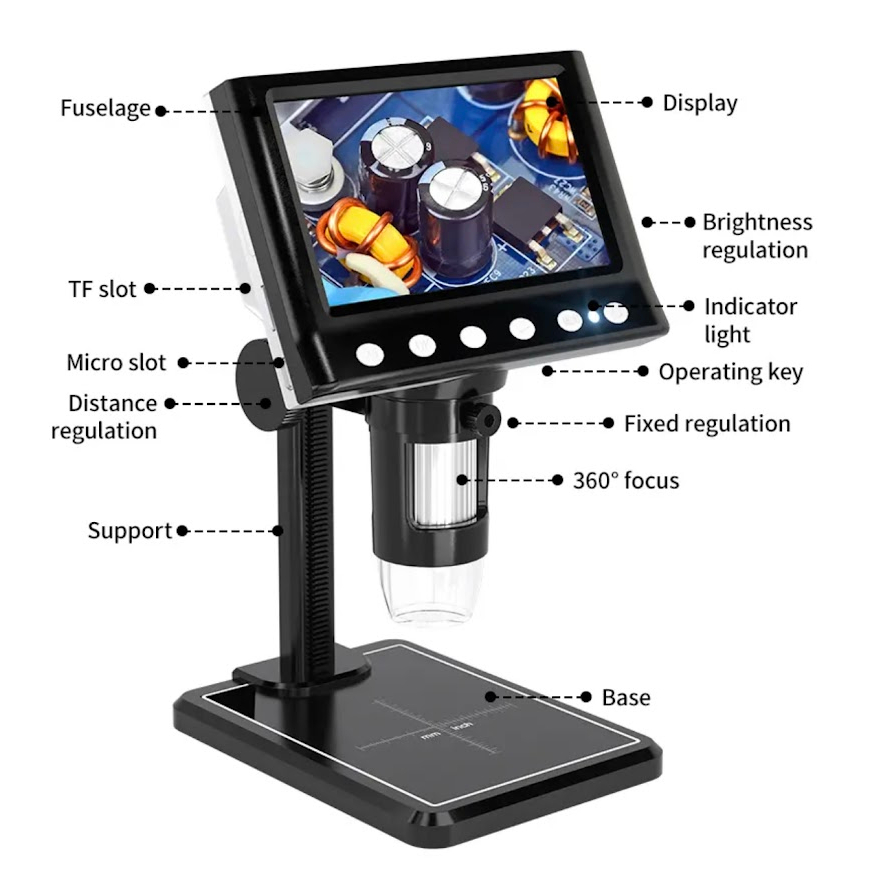 DM7 4.3นิ้วหน้าจอกล้องจุลทรรศน์กำลังขยายสูง1600X กล้องจุลทรรศน์ดิจิตอลอุตสาหกรรมอิเล็กตรอนพร้อม ...