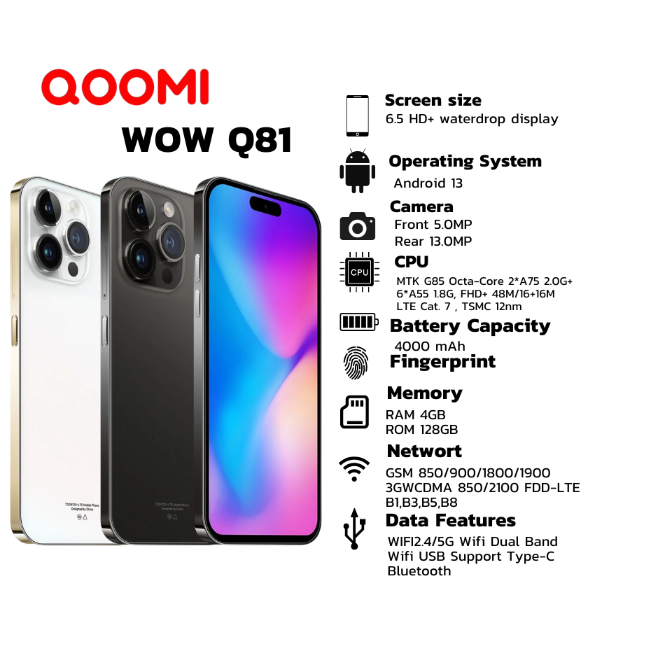 โทรศัพท์ QOOMI รุ่นWOW Q81 (4+128GB) หน้าจอ6.5นิ้ว Smartphone โทรศัพท์ ...