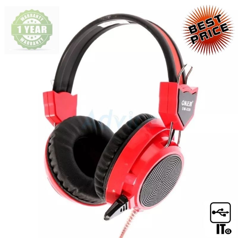 Headset OKER (SM-839) Red ประกัน 1Y หูฟัง เฮดเซ็ท | Shopee Thailand