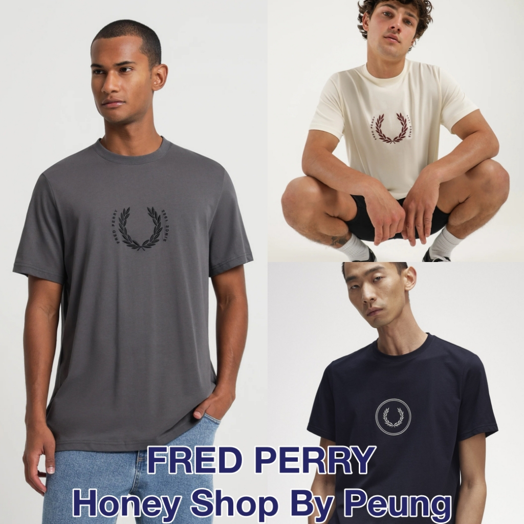 [ของแท้ พร้อมส่งในไทย] Fred Perry Circle Branding T Shirt Col : Shaded Stone และ Snow White ...