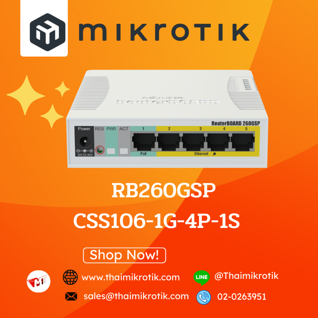 Mikrotik RB260GSP (CSS106-1G-4P-1S) | Shopee Thailand