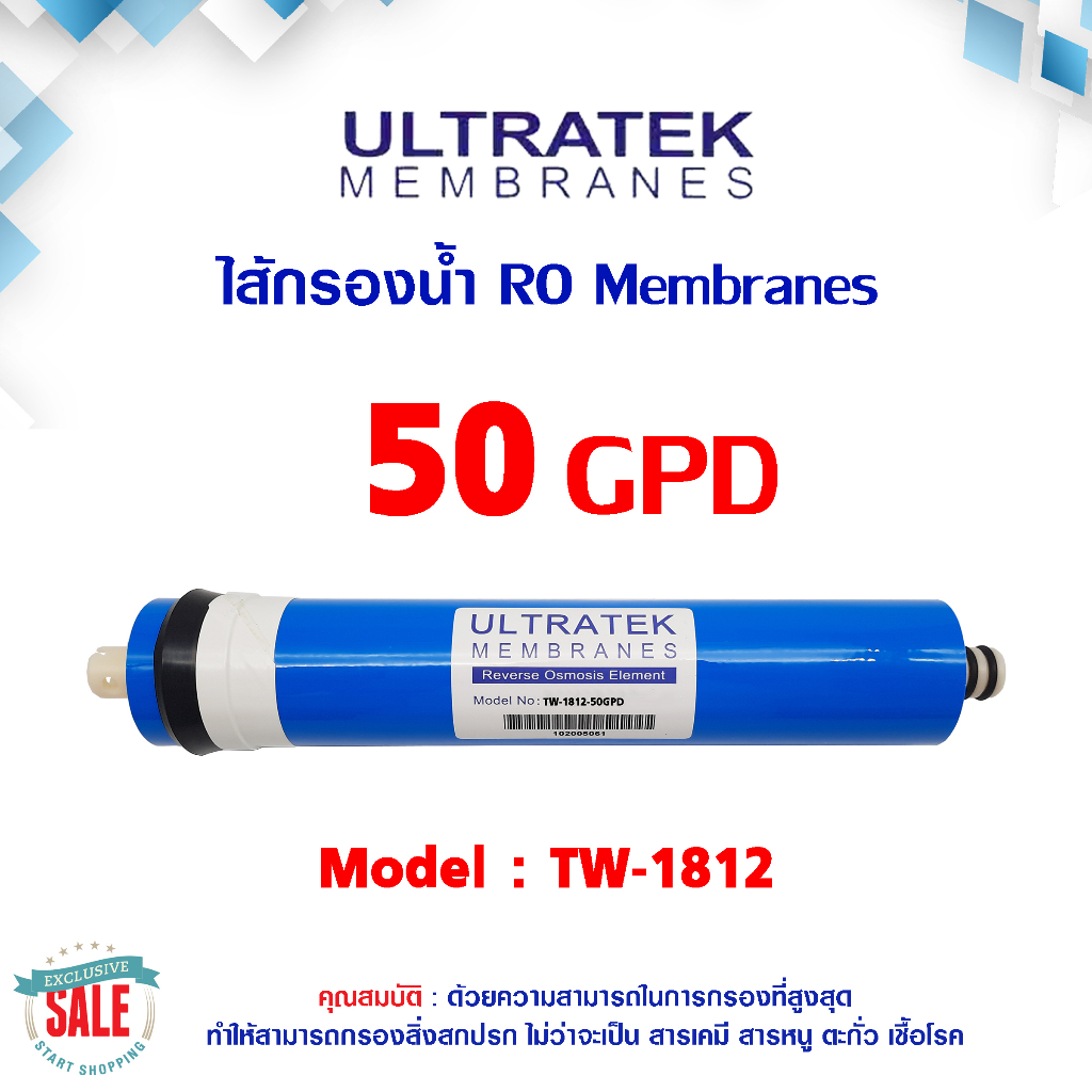 ไส้กรองน้ำ RO เมมเบรน Membrane Ultratek 50 75 100 150 175 GPD ไส้กรองเมมเบรน เครื่องกรองน้ำ ตู้ ...