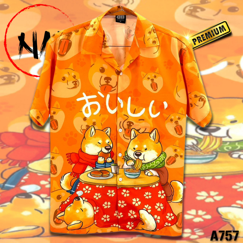 เสื้อฮาวาย ชิบะนั่งโต๊ะ 3 ตัว A757 ผ้าไหมอิตาลีแท้ | Shopee Thailand