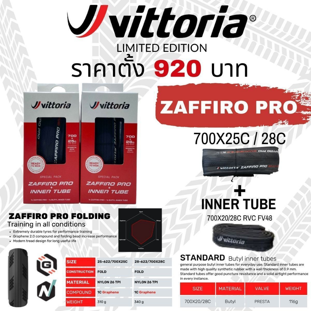 แพคสุดคุ้ม!! ยางจักรยาน Vittoria รุ่น Zaffiro Pro แถมยางใน สำหรับรถ ...