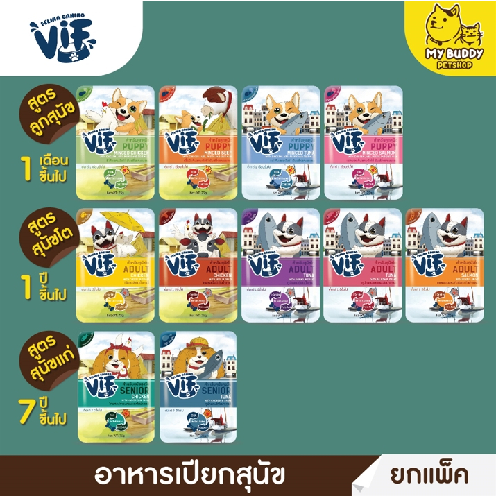 ยกโหล Felina canino (VIF) อาหารเปียกหมาแบบ แพ็ค 12 ซอง ขนาด 75g สูตรลูก ...