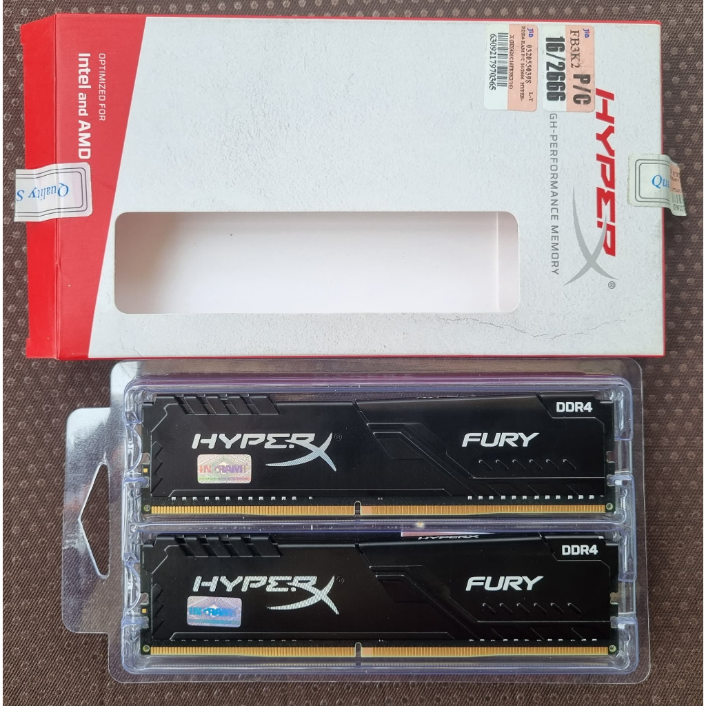 แรมพีซี RAM DDR4 KINGSTON HYPERX FURY BLACK 16GB (8x2) BUS 2666 มือ2 ครบกล่องใช้งานปกติ-ประกัน ...