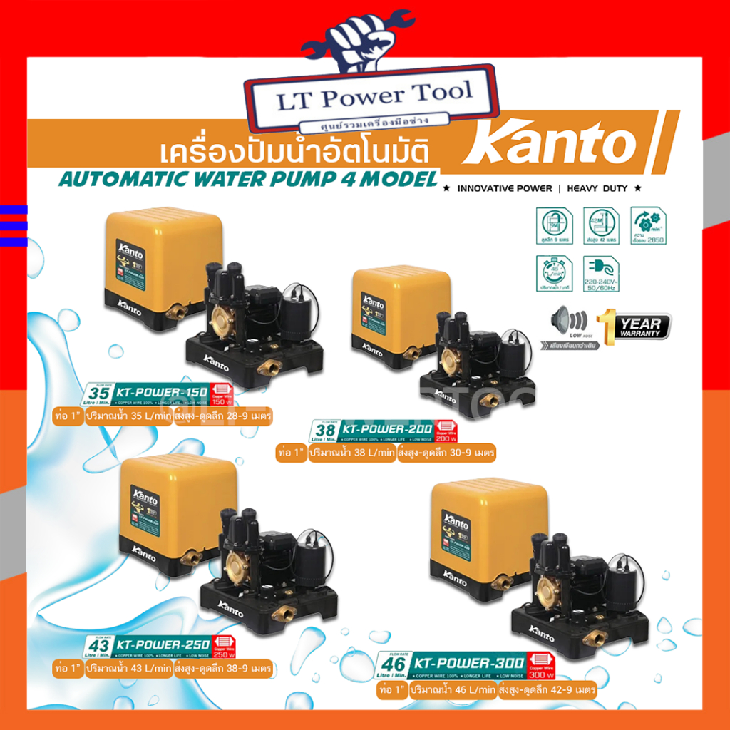 KANTO เครื่องปั๊มน้ำอัตโนมัติ ปั๊มน้ำ รุ่น KT-POWER-150/ KT-POWER-200 ...
