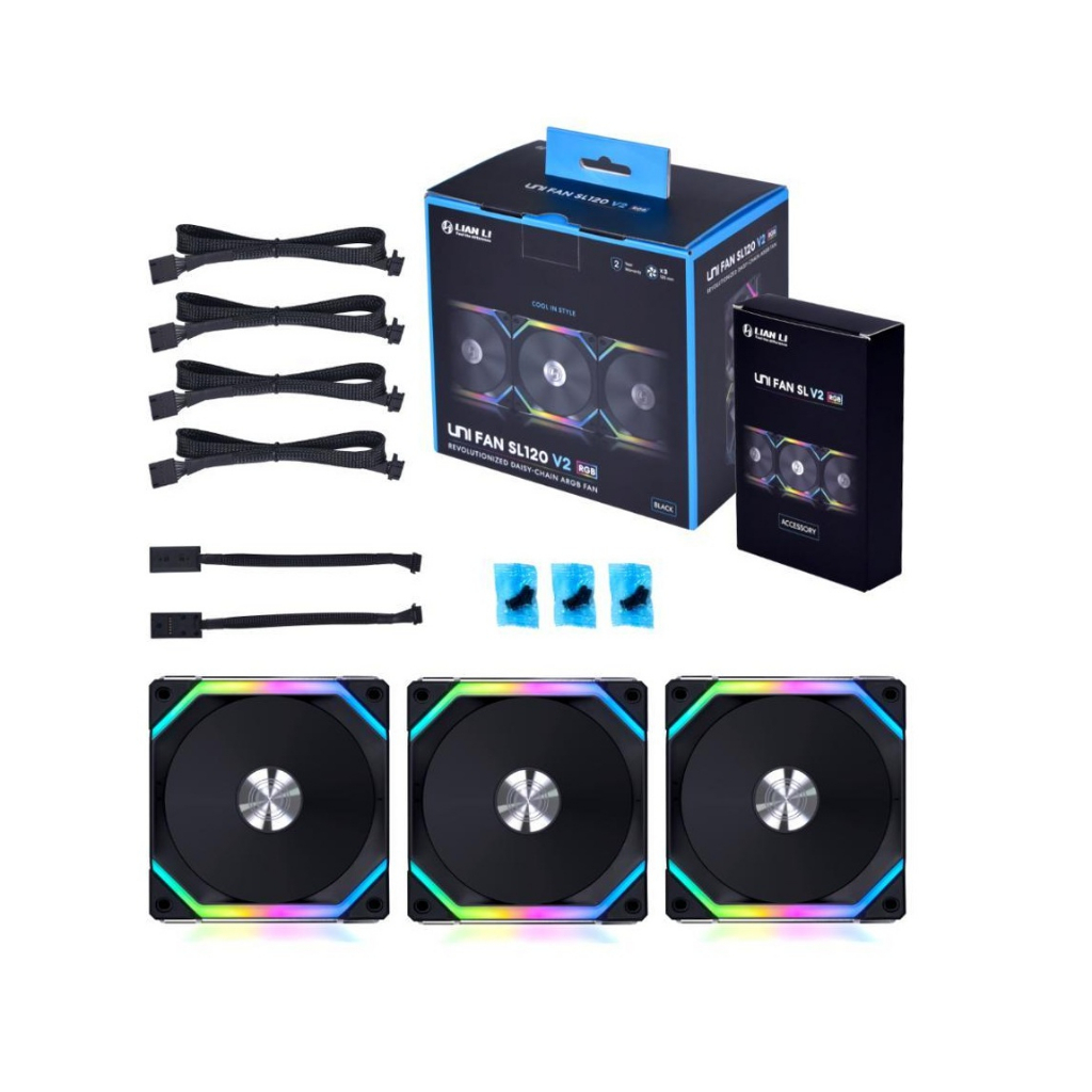 LIAN LI UNI Fan SL120 V2 RGB 3x 120MM Fan Pack with Controller (Black ...