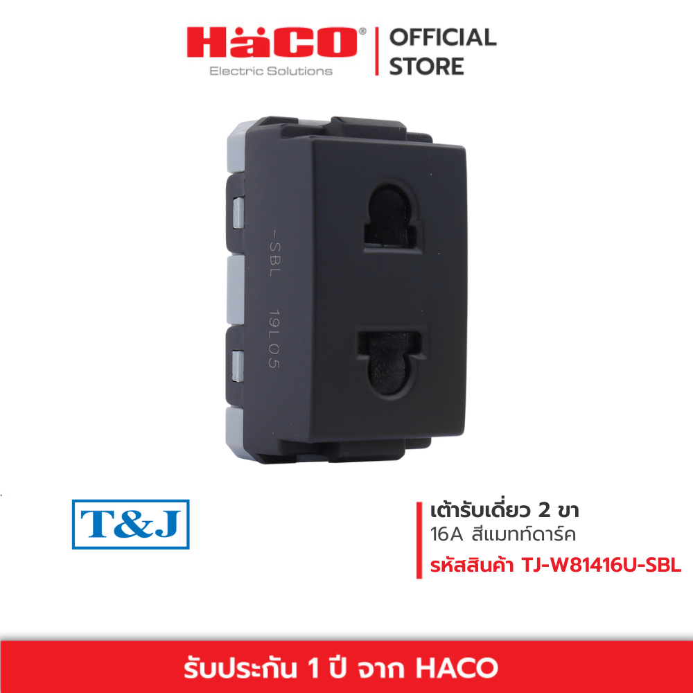 HACO เต้ารับ 2 ขา 2pin Euro-American Socket Module 16A 250V สีดำ T&J ...