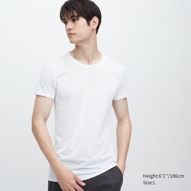 เสื้อยืดผู้ชาย AIRism UNIQLO ยูนิโคล่ ผ้าตาข่าย คอกลม แขนสั้น ลดการเกิดกลิ่น - Anti Odor Mesh (S ...
