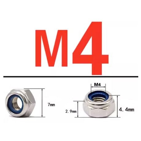 🔥[พร้อมส่ง]🔥น๊อตตัวเมียกันคลาย 304 stainless ไนลอน สแตนเลส304 เกลียวมิล Nylon Lock Nut M3, M4 ...
