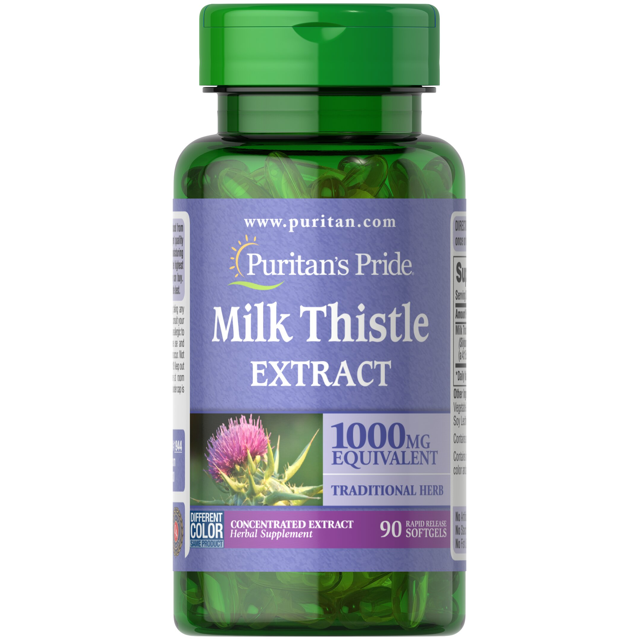 puritan Milk Thistle 1000 mg 4:1 Extract (Silymarin) 180 Softgels ...