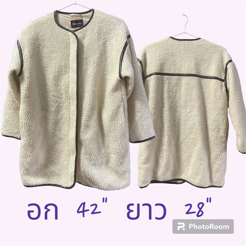 (มือสอง)แจ็กเก็ตขนแกะ สีครีมแต่งขอบหนังสีดำเท่ๆ แบรนด์ dev!rock | Shopee Thailand