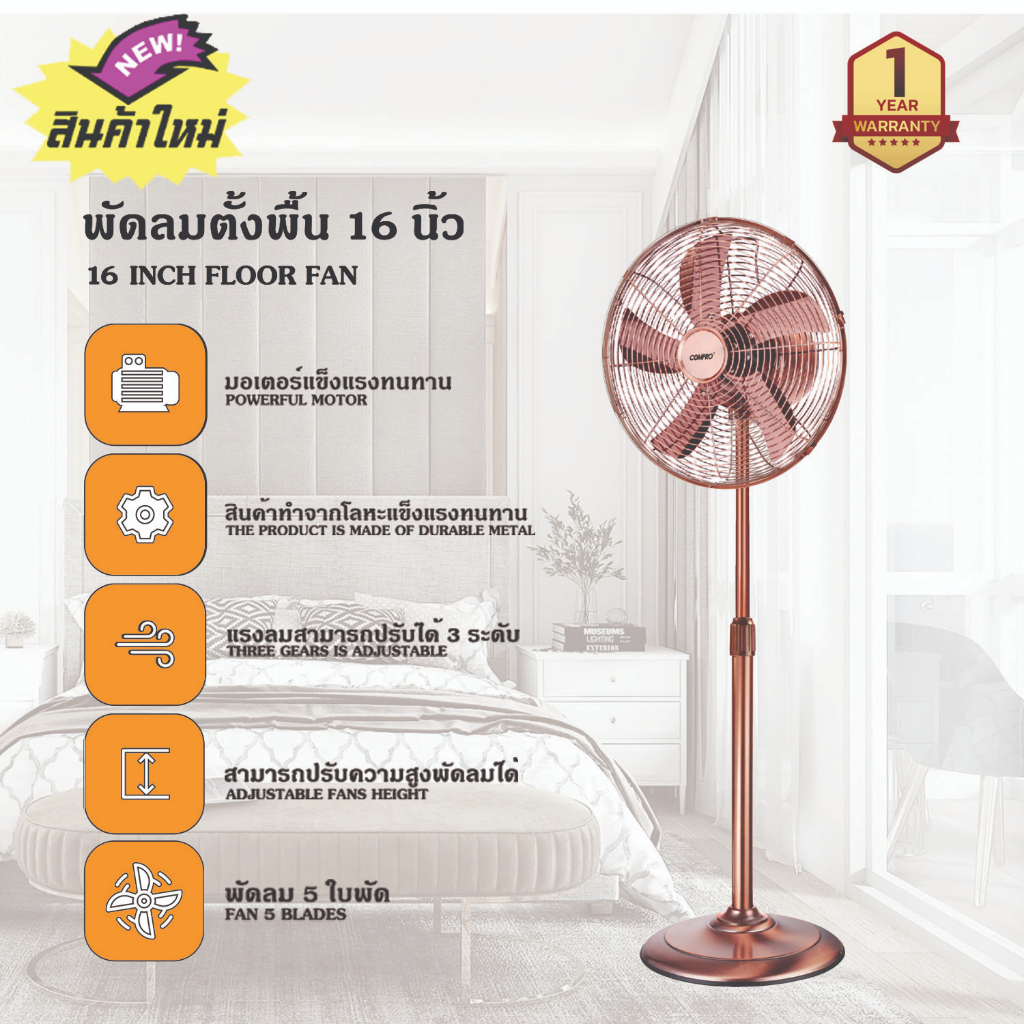 พัดลมตั้งพื้น พัดลมพัดลมวิจเทจ 16 นิ้ว เเนวโบราณ์ แนวคลาสสิค ปรับความ ...