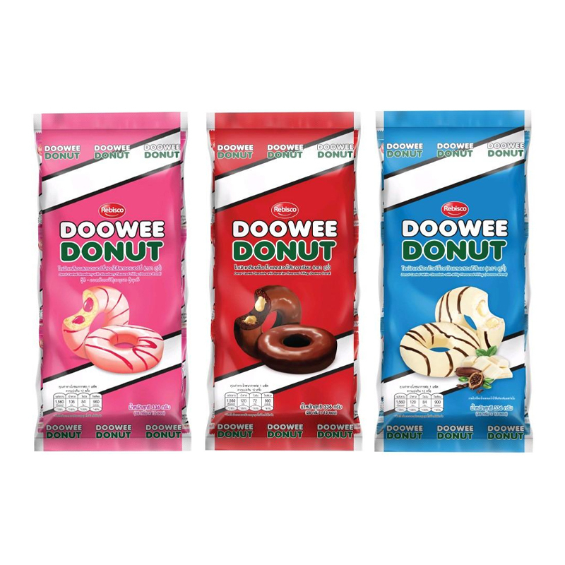 Doowee Donut ดูวี่โดนัทเคลือบ ตรา Rebisco เนื้อเค้ก หวานกลมกล่อม มี 3 ...