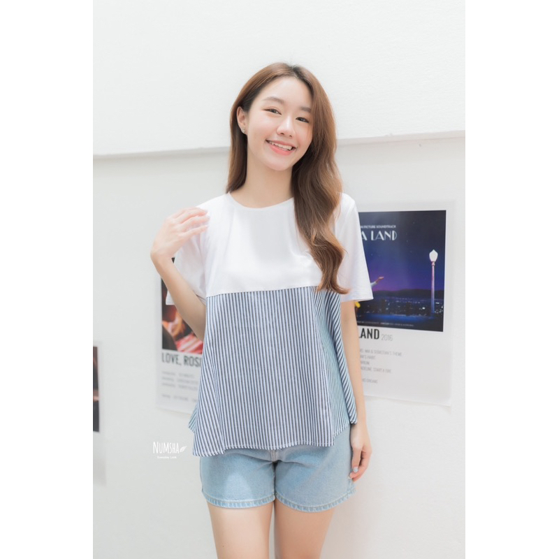 Numsha Brand เสื้อทูโทนผูกโบว์หลัง / NB22101 | Shopee Thailand