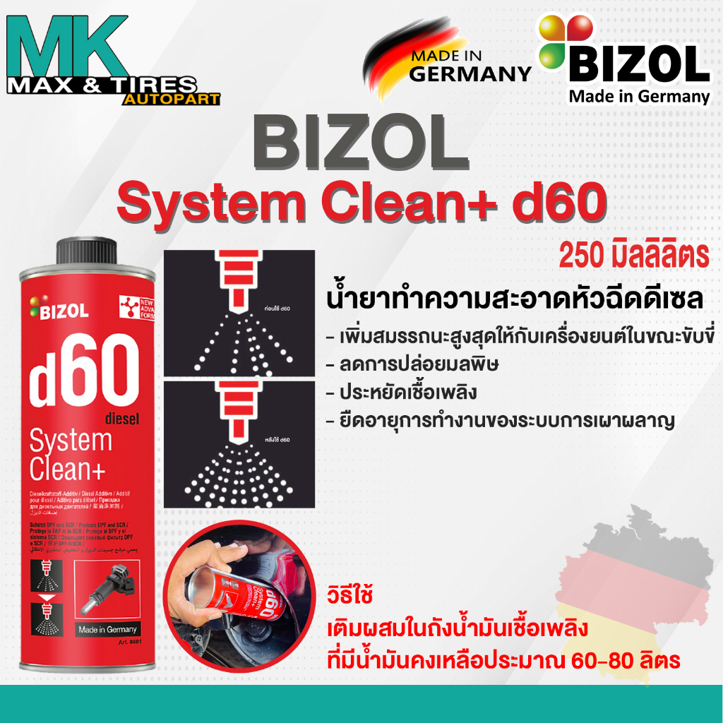 น้ำยาทำความสะอาดหัวฉีดดีเซล Bizol Diesel System Clean+ d60 8881 250ml ...