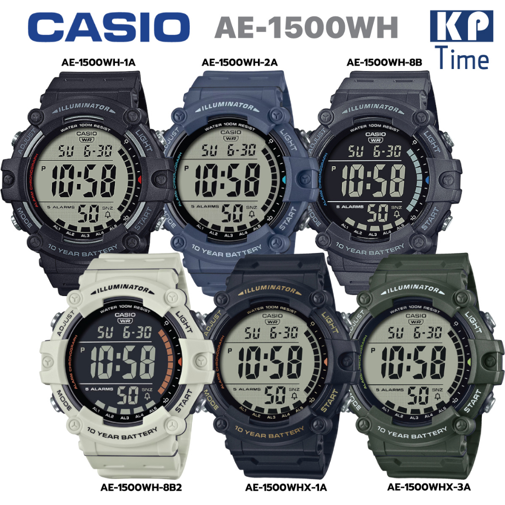 Casio แบตเตอรี่ 10 ปี นาฬิกาข้อมือผู้ชาย สายเรซิน รุ่น AE-1500WH, AE-1500WHX ของแท้ประกันศูนย์ ...