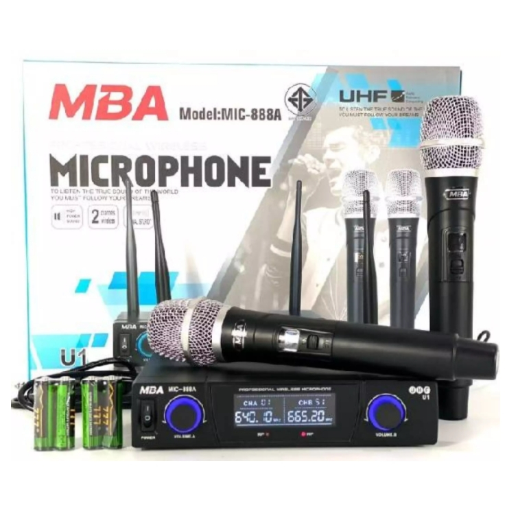ไมค์โครโฟน MBA รุ่น MIC-888A (U1) ไมโครโฟนไร้สาย ไมค์ลอยคู่ ย่าน UHF | Shopee Thailand