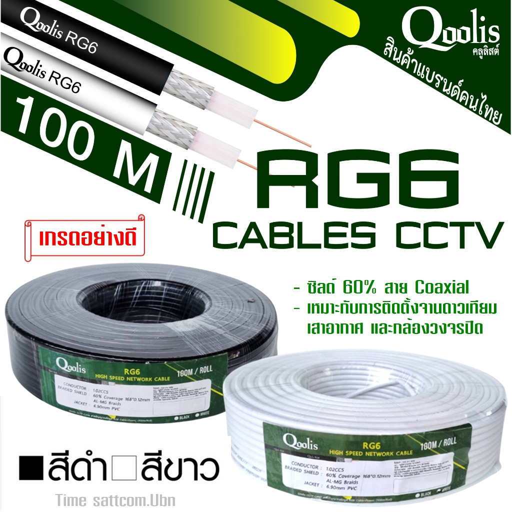 Qoolisคลูลิสต์ สายนำสัญญาณRG6-100M. ซิลด์ 60%(สีดำ,สีขาว) เกรดอย่างดี ...