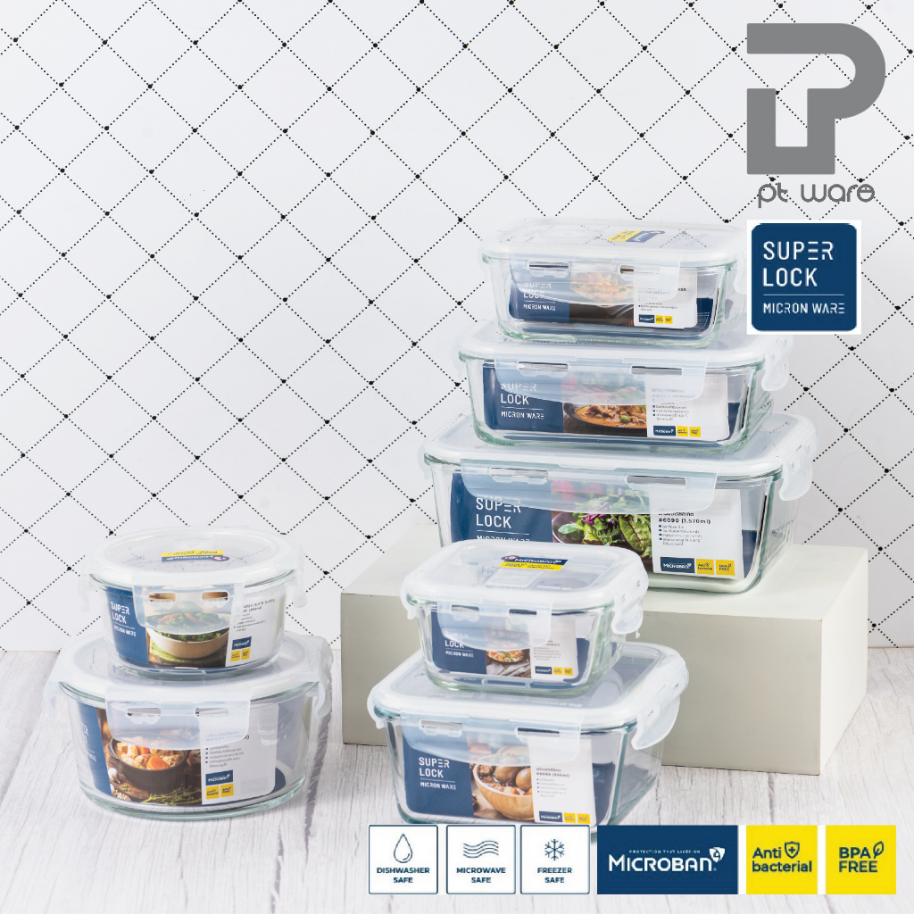 Superlock Micronware กล่องข้าว กล่องแก้ว กล่องถนอมอาหาร ทนร้อนสูง ฝาล็อคสูญญากาศ Borocilicate ...