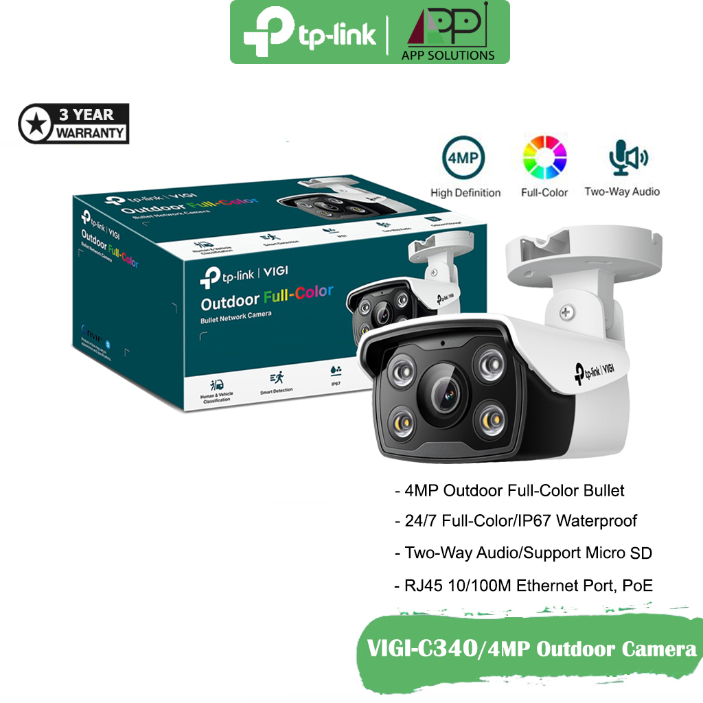 TP-LINK(กล้องวงจรปิดไร้สาย)Outdoor Wi-Fi Camera/4MP/Full-Color รุ่นVIGI C340(2.8mm/4mm)ประกัน3ปี ...