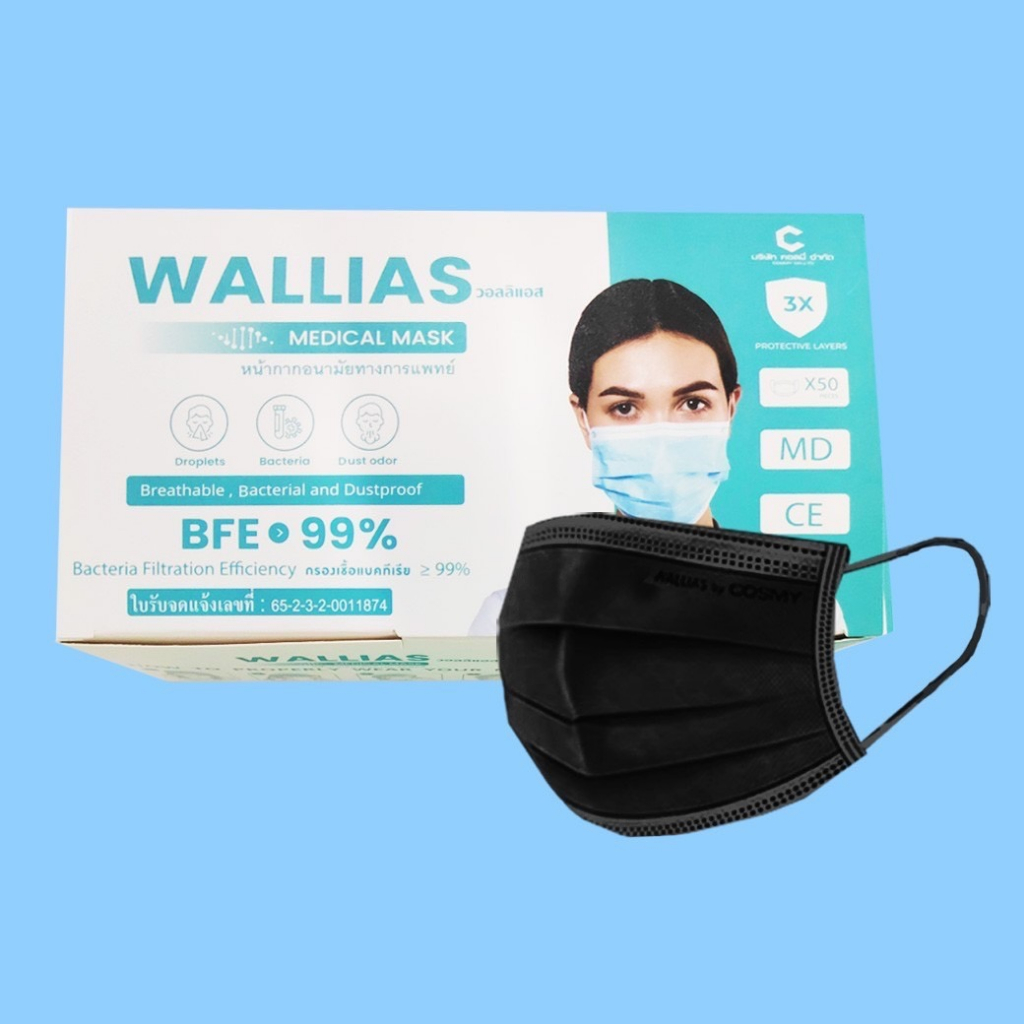 หน้ากากอนามัยทางการแพทย์ ยี่ห้อ Wallias Mask กันฝุ่น PM 2.5 หนา 3 ชั้น ป้องกันเชื้อโรค | Shopee ...