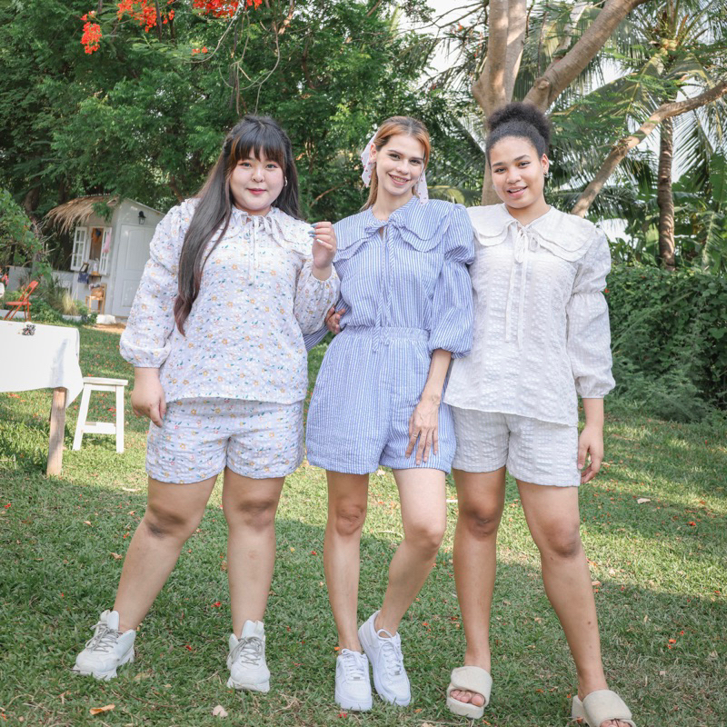 BOBBY SET | Women's Puritan Collared Bishop Sleeve Shirt And Short Pant ...