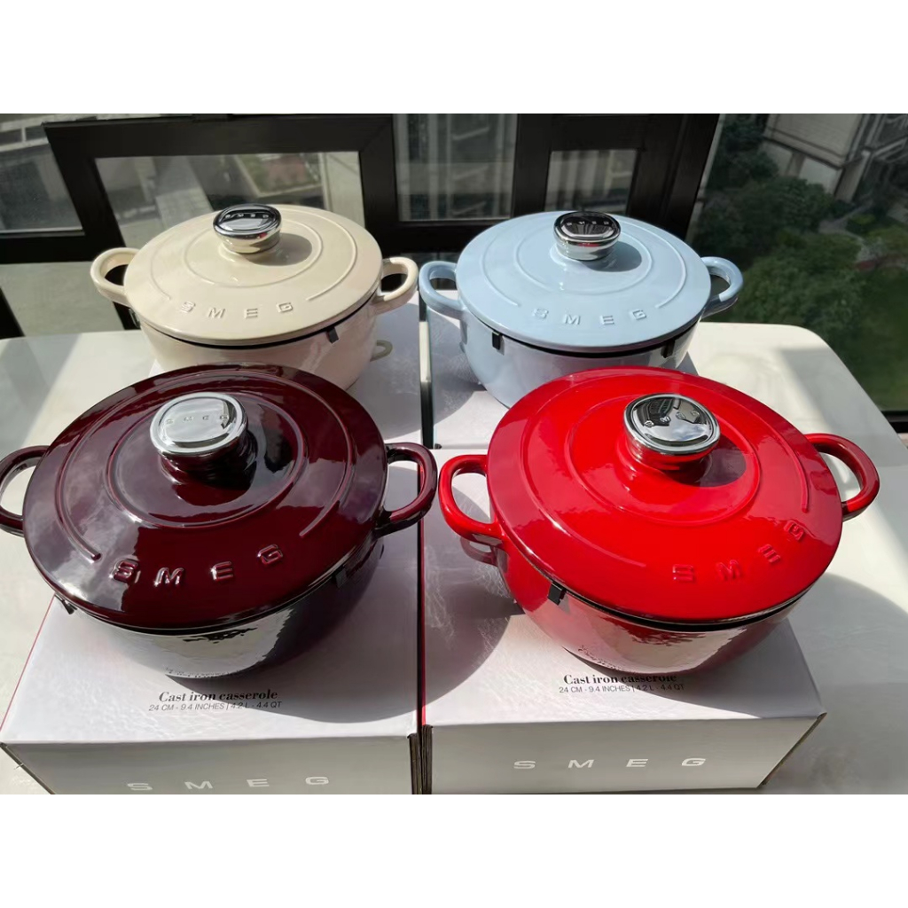 Brand new SMEG 24cm enameled pot with two ears cast iron pot saucepan ...