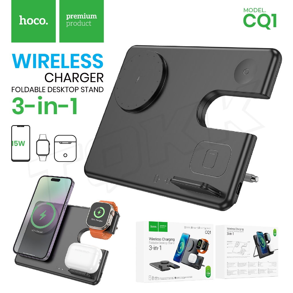 พร้อมส่ง Hoco CQ1 แท่นชาร์จ Wireless 3in1 แท่นชาร์จไร้สาย 15W แบบแม่เหล็ก สำหรับชาร์จ นาฬิกา ...