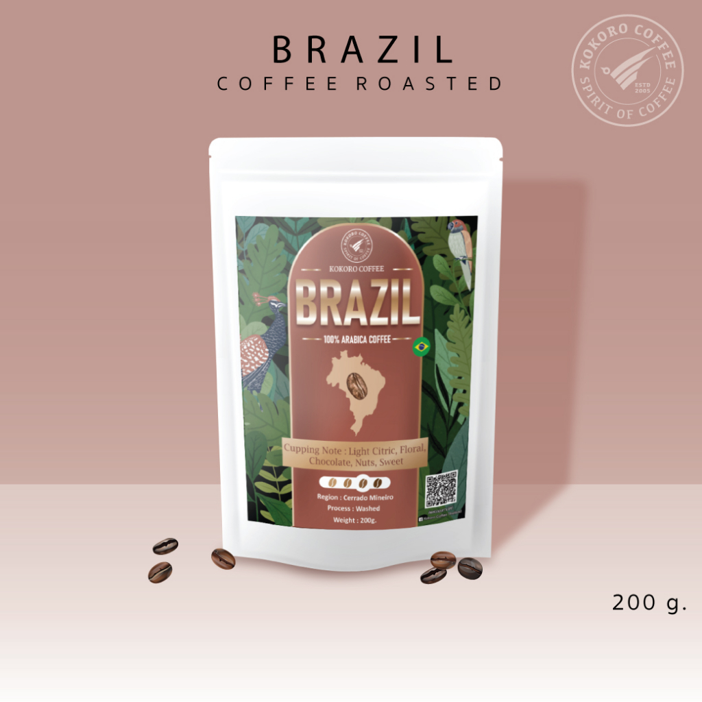 เมล็ดกาแฟคั่ว Arabica Brazil Cerrado NY2 Natural - 200 g. | Shopee Thailand