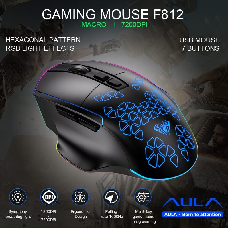 มีโค้ดลด50% AULA F812 เมาส์เกมมิ่งที่ออกแบบเพื่อความสบายของคุณ พร้อมไฟ ...