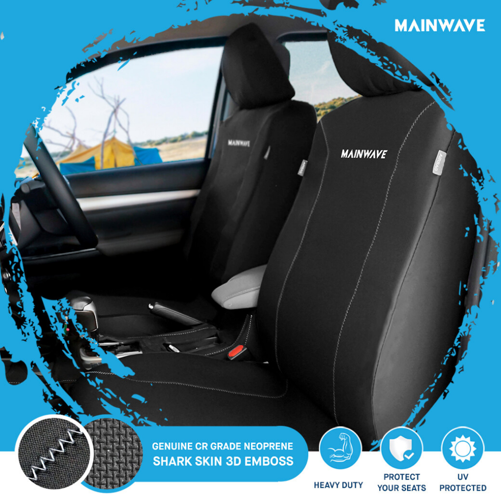 RIP TIDE - ที่หุ้มเบาะรถยนต์ชุดคู่หน้า ฟรีไซส์ ผลิตจากนีโอพรีน (ผ้าดำ/ด้ายขาว) | Shopee Thailand
