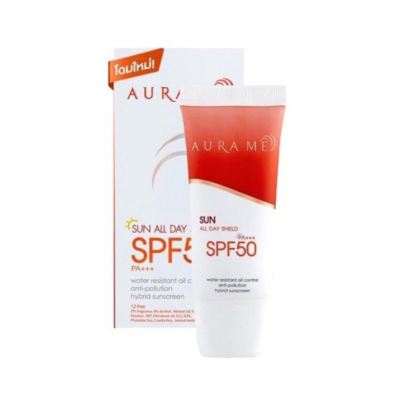 โฉมใหม่ กันแดด ออร่ามี AuraMe Sun All Day Shield SPF 50 PA+++ | Shopee ...