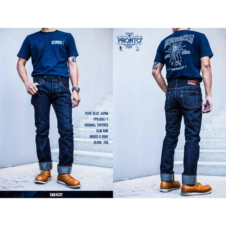 เอวจริง36 PRONTO x Pure Blue Japan PPBJ5DC-T ผ้าริม 22Oz Limited กระบอก ...