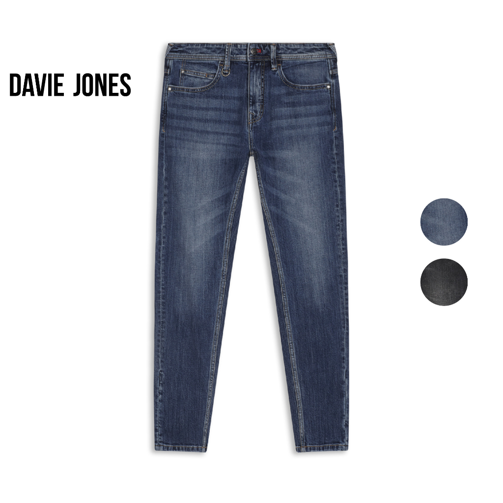 DAVIE JONES กางเกงยีนส์ Slim Fit Jeans CO0058 สีดำ กรม | Shopee Thailand