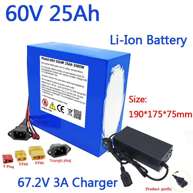 จักรยานไฟฟ้า 60V 25Ah 21700 67.2V 16S4P 3000W แบตเตอรี่แบบชาร์จไฟพร้อม ...