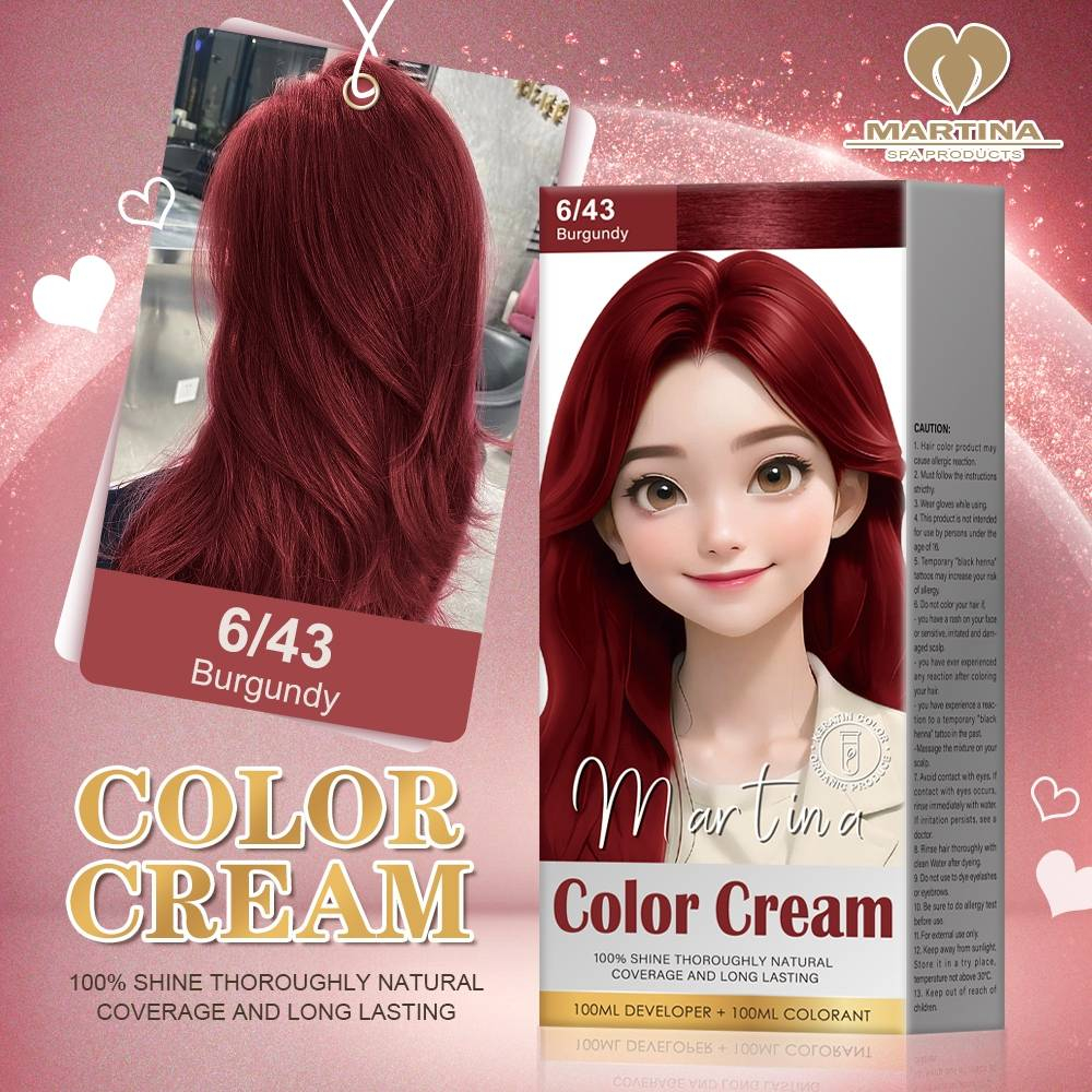MARTINA COLOR CREAM Hair 6/43 สีเบอร์กันดี / Burgundy ️ สีย้อมผม ผสม ...