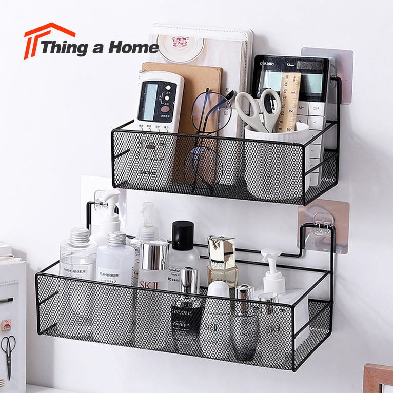 Thing a Home ตะแกรงวางของติดผนัง ที่วางของ สีขาว สีดำ แบบไม่ต้องติดผนัง ...