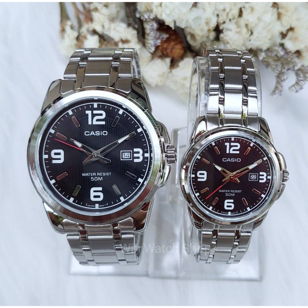 นาฬิกาคู่รัก Casio รุ่น MTP-1314D-1A และ LTP-1314D-1A สายแสตนเลสหน้าปัดดำ - ของแท้ 100% รับ ...