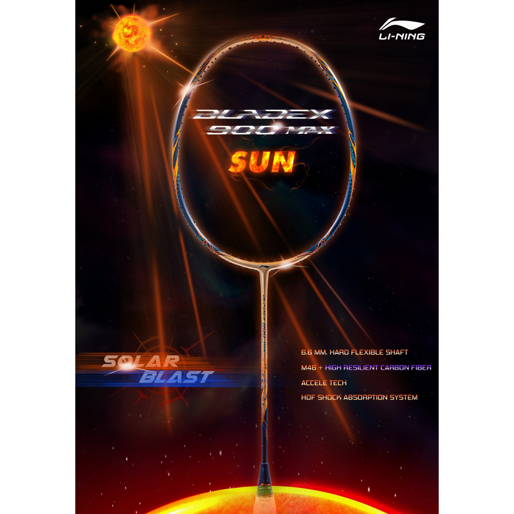 ไม้แบดมินตัน Li-Ning รุ่น BladeX 900 Max (Sun) ไม้ท๊อปสุดสายสไตล์ Speed/Attack ก้านสลิมเพียง 6.6 ...